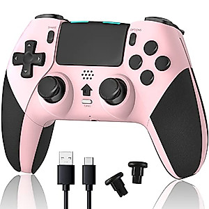 TERIOS Wireless Pro Controller Compatible with PS4 /PS4 Pro/PS4 Slim, Gaming Remote with Built-in 800mAh Rechargeable Battery/Precise Joystick/Audio/Turbo/Advanced Buttons Programming (Pink & Black)