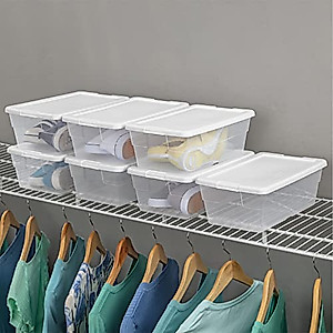 Sterilite 6 Quart Clear Plastic Stackable Storage Container Bin Box Tote with Snap-Close White Lid Organizing Solution for Home & Classroom, 36 Pack