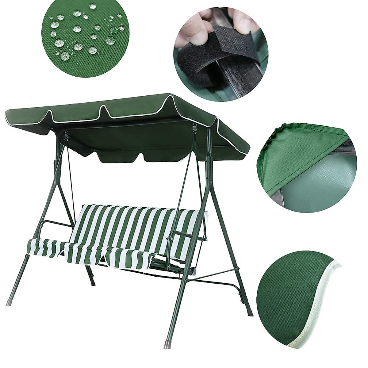 Swing Canopy Replacement Top, Outdoor Patio Swing Canopy Replacement, 3 Seat Swing Canopy Replacement Cover for Porch Patio Garden Seat (Green/64 * 44 * 5.9)