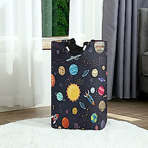 One Bear Carton Space Spaceships Laundry Basket Foldable Large Laundry Hamper Bucket with Handles Collapsible Nursery Storage Bin for Kids Clothes Toy