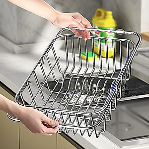 JOYACE Expandable Dish Drying Rack,Over The Sink Dish Drying Rack,in Sink Or On Counter Dish Rack Basket Shelf,Stainless Steel Wire Sink Drainage Basket,Adjustable Rustproof Dish Drainer(15''-21'')