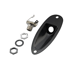 Musiclily 1/4 Inch Boat Style Loaded Guitar Input Jack Socket Plate Output Jack for Fender Stratocaster Strat Electric Guitar, Black