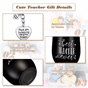 Didaey 36 Pcs Teacher Appreciation Gift Sets 12 Oz Teacher Wine Tumbler for Women Men Thank You Birthday Graduation Gifts 18 Best Ever Cup and 18 Keychain(Black)