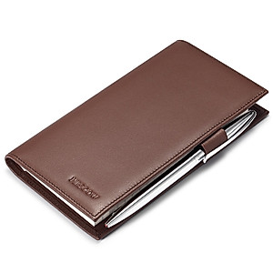 HISCOW Soft Leather Checkbook Cover & Card Holder with Divider - Italian Calfskin (Brown)
