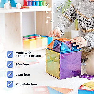 Connetix Tiles, 100 pc Creative Pack of Magnetic Building Tiles for Kids, Colorful Shapes, Fences, and Door Frames to Create Big Castles, Rockets, Bridges, Towers, and More