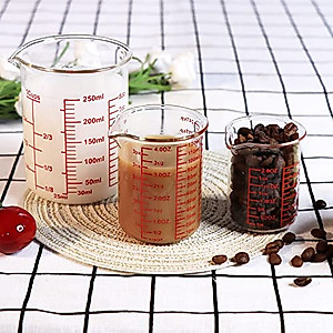 High Borosilicate Glass Measuring Cup Set-V-Shaped Spout，Includes 60ml(2OZ), 120ml(4OZ), and 250ml(8OZ) Glass Measuring Beaker for Kitchen or Restaurant, Easy to Read