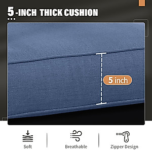 Solaste Aluminum Patio Furniture Set, 5 Seats Modern Outdoor Conversation Set Sectional Sofa with Upgrade Cushion and Coffee Table,Black Frame and Blue Cushion