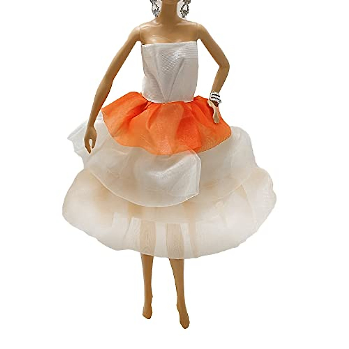 Peregrine Orange and White Layered Ruffle Gown Dress Short Gown for 11.5 inches Dolls