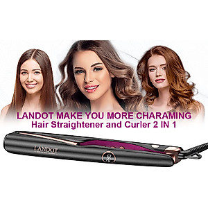 LANDOT Hair Straightener and Curler 2 in 1, Twist Flat Iron Curling Iron for Curl/Wave or Straighten