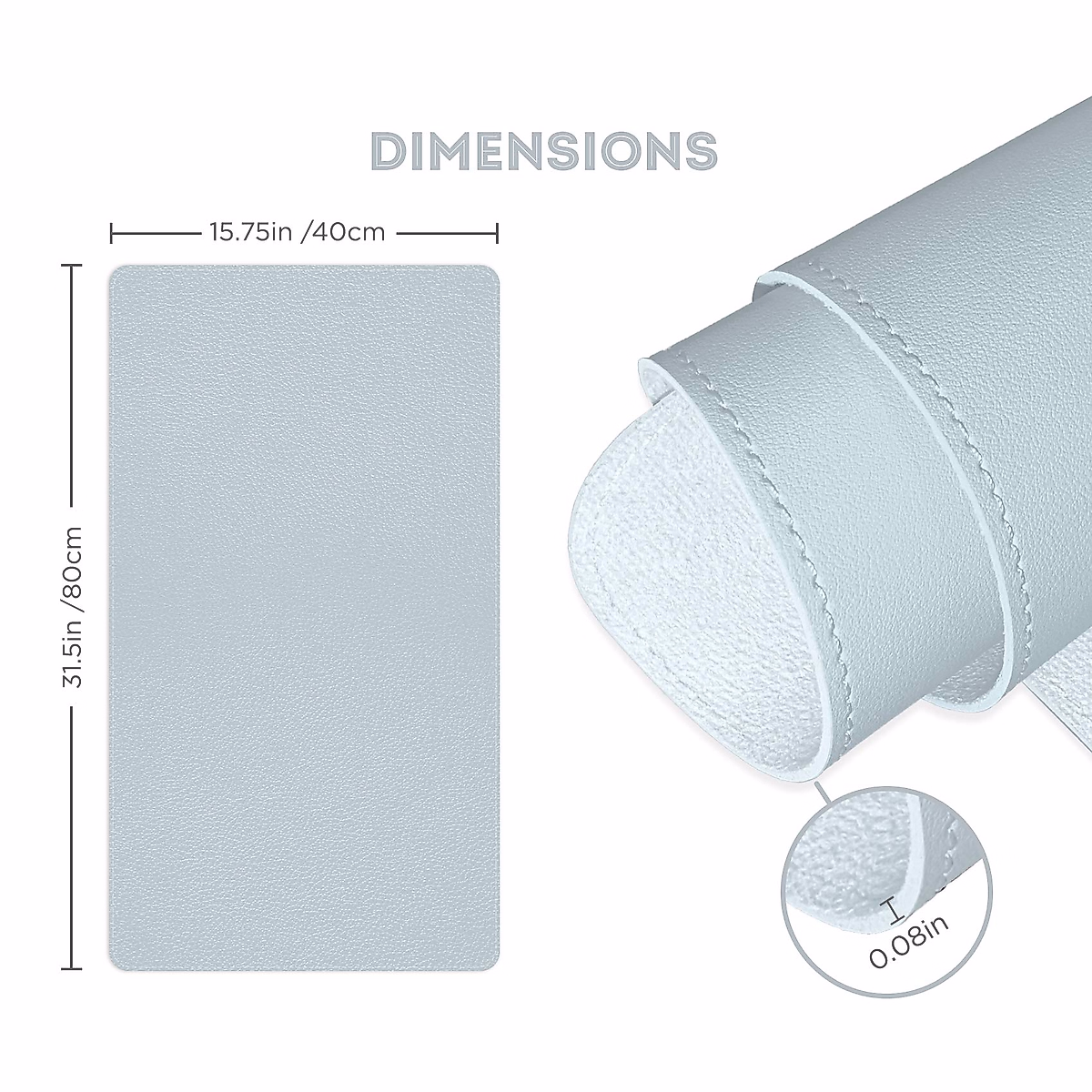 FTC Leather Desk Pad and Blotter, Non-Slip PU Suede Base (Smokey Blue 31.5 X 15.75), Stitched Mouse Pad for Office, Computer Gaming, Keyboard and Protector Writing Mat