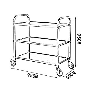 YGCBL Multifunction Serving Portable Hand Trucks,Cart Service Restaurant Warehouse 3 Layers Plus Thick High Temperature Resistance Easy to Push and Pull, 3 Sizes,Kitchen,Silver,95X50X95Cm