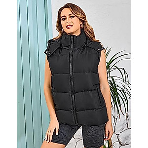 Aisongyuan Women's Puffer Detachable Hooded Vest Quilted Lightweight Padded Gilet Jacket Zip Up Warm Outerwear(Black,M)