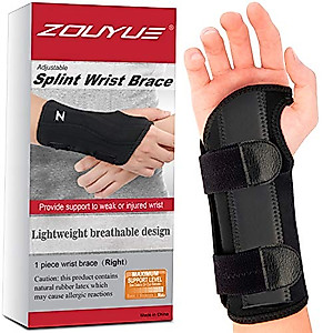 ZOUYUE Carpal Tunnel Wrist Brace, Adjustable for Men, Women, Night Sleep Splint Support for Pain Relief, Tendonitis, Sport Injuries - Right Hand M/L