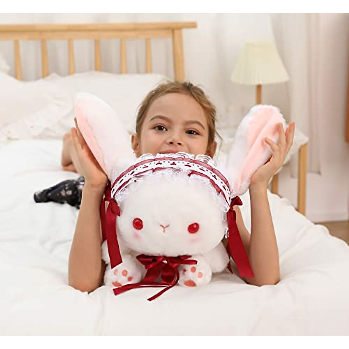 YOMOTREE Stuffed Animal Doll Plush Toys, Plushie Animal Toys, Cute Plush Animals, Lolita Bunny 13.7 Inches, Children's Gifts Rabbit (RED 13.7 Inch)