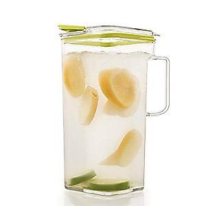 Komax Tritan Plastic Pitcher With Lid | 60-oz (1.8-quart) Water Pitcher With Green Lid | Compact Water, Tea, Lemonade, Milk, Sangria Pitcher | Square BPA-Free Water Pitcher