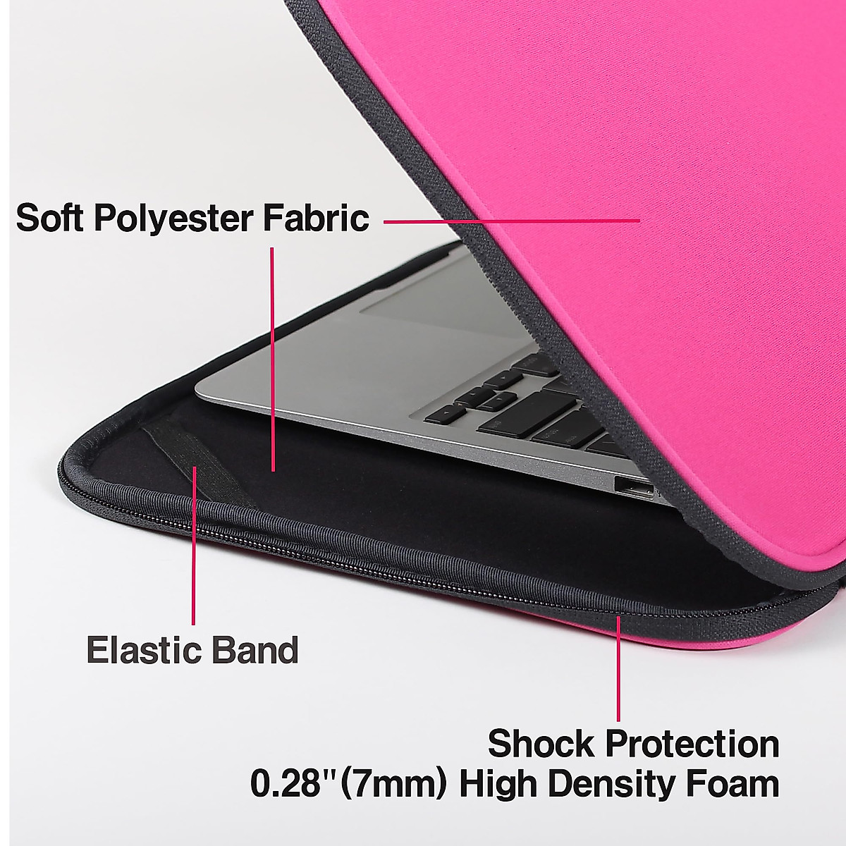 Inntzone Laptop Sleeve 13.3 Inch Foldable Slim Case Lightweight Bag Notebook Computer Carrying Flip Cover (Pink)