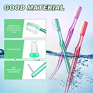 6 Pieces Orthodontic Toothbrush Braces Toothbrush with 6 Pcs Head Protection Cover Double-Ended Interdental Brush V Trim End for Braces Teeth Detail Cleaning 4 Colors