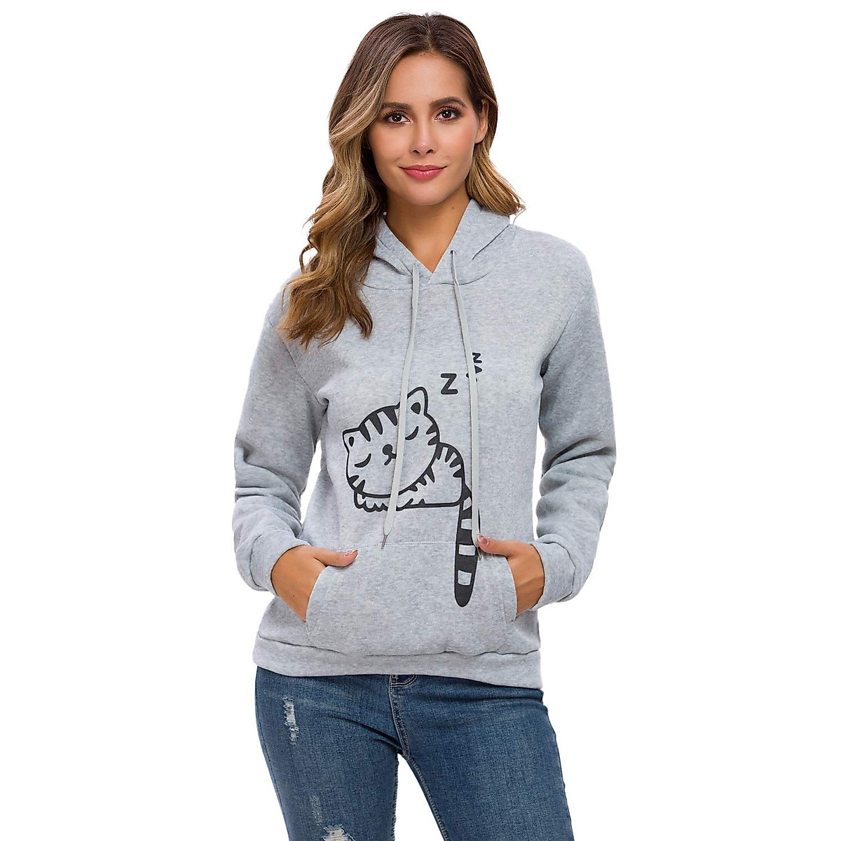 RGOSME Pullover Sweatshirts for Women Kawaii Cat hoodie Kawayii Hoodies for Girls 10-12 (Grey,XS)