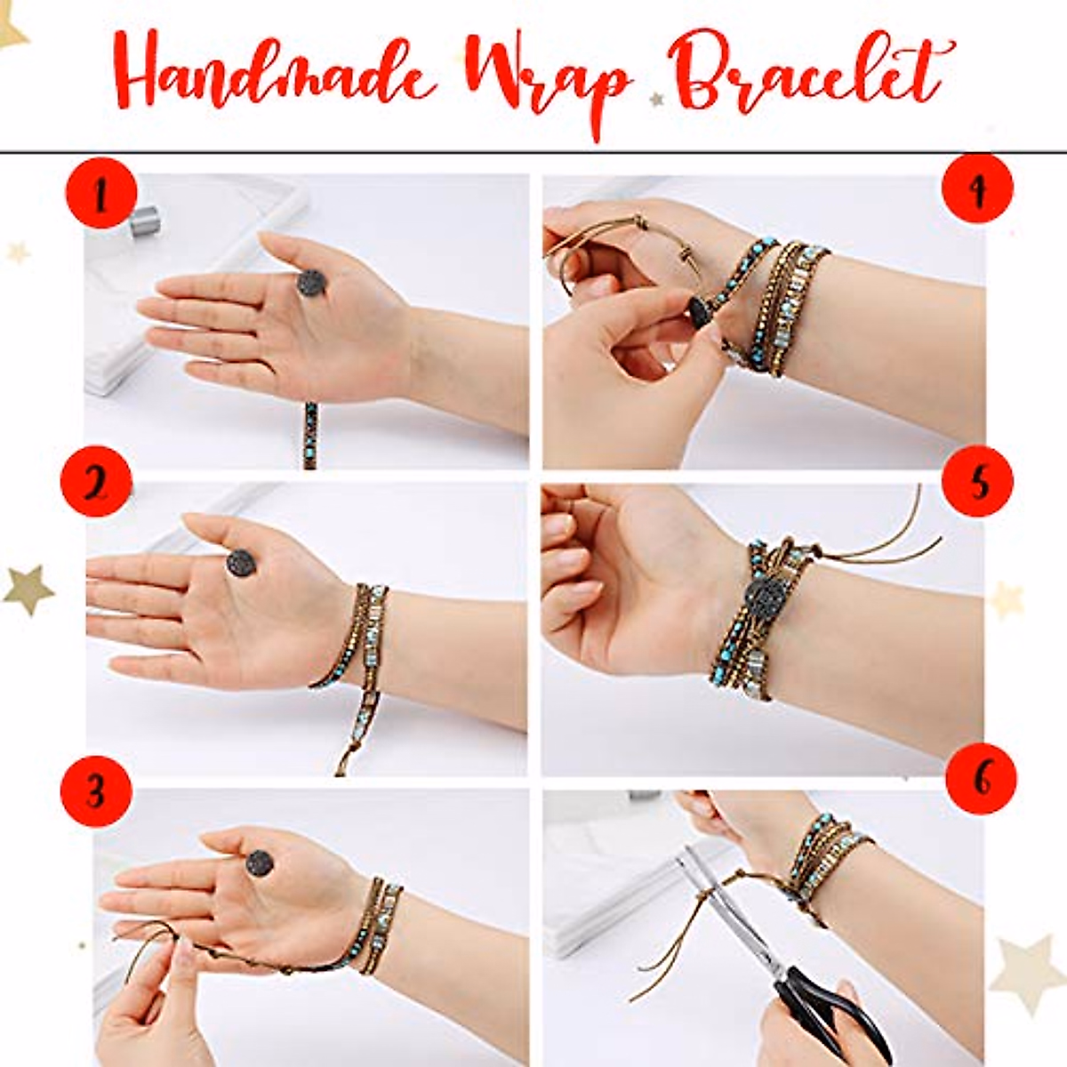 Plumiss Handmade Leather Wrap Natural Amazonite Druzy Bead Crystal Stone Bracelets for Women