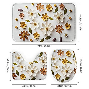 YSINOBEAR Spring Color Floral Shower Curtain Sets with Non-Slip Rug,Toilet Lid Cover and Bath Mat,Yellow and White Flowers Shower Curtain Sets with 12 Hooks,Durable Waterproof Shower Curtain.