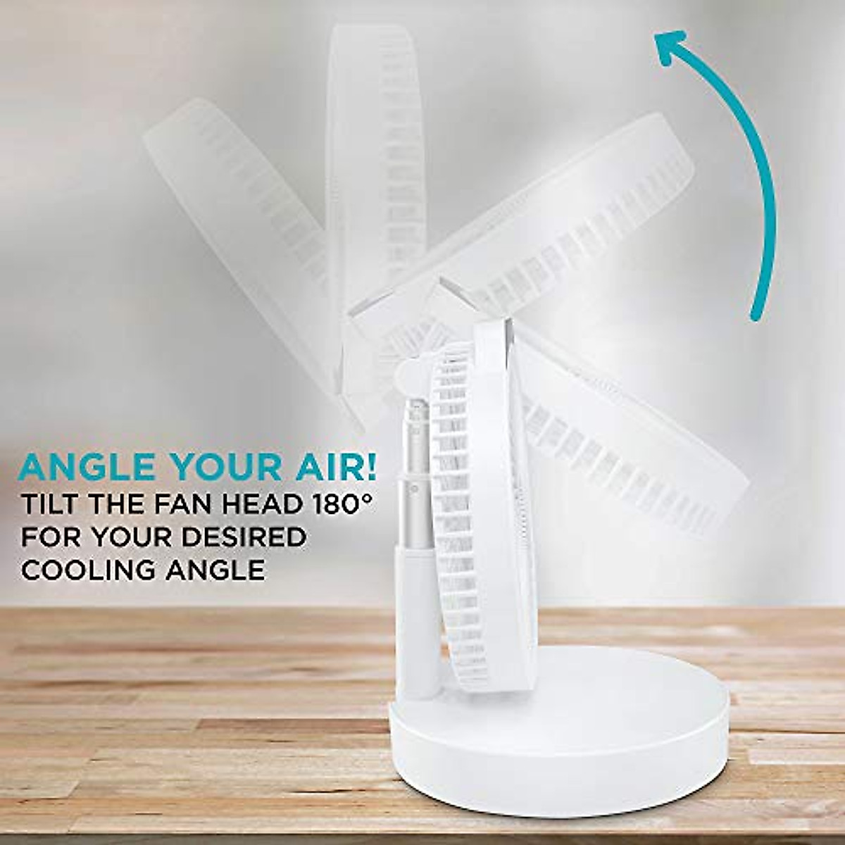 Ivation Battery Operated Portable Expanding Personal Fan with LED Light, Compact Folding Desk, Table & Pedestal Floor Fan with 39.5” Adjustable Height, 3-Speed Touch Control & USB Phone Charging Port