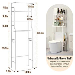 DOFIMATE Over The Toilet Storage Cabinet,Metal 3 Tier Bathroom Organizer Shelf Over Toilet,Stable Freestanding Above Toilet Stand,Stable Freestanding Bathroom Organizer Above Toilet Stand Shelf,White