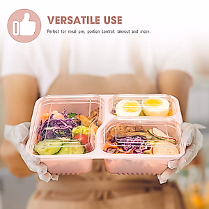 Glotoch Express Meal Prep Container 3 Compartment, 15 Packs 34 oz To Go Containers, Plastic Containers With Lids For Storage-Microwave&Freezer&Dishwasher Safe, Eco-Friendly, BPA-Free&Stackable, Pink