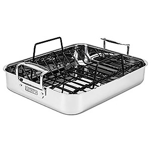 Viking Culinary 3-Ply Stainless Steel Roasting Pan, Includes a Nonstick Rack, Dishwasher, Oven Safe, Works on All Cooktops including Induction