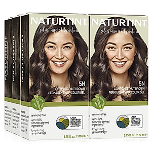 Naturtint 5N Light Chestnut Brown Permanent Hair Color (Pack of 6), Ammonia Free, Vegan, Cruelty Free, up to 100% Gray Coverage, Long Lasting Results (Packaging may vary)