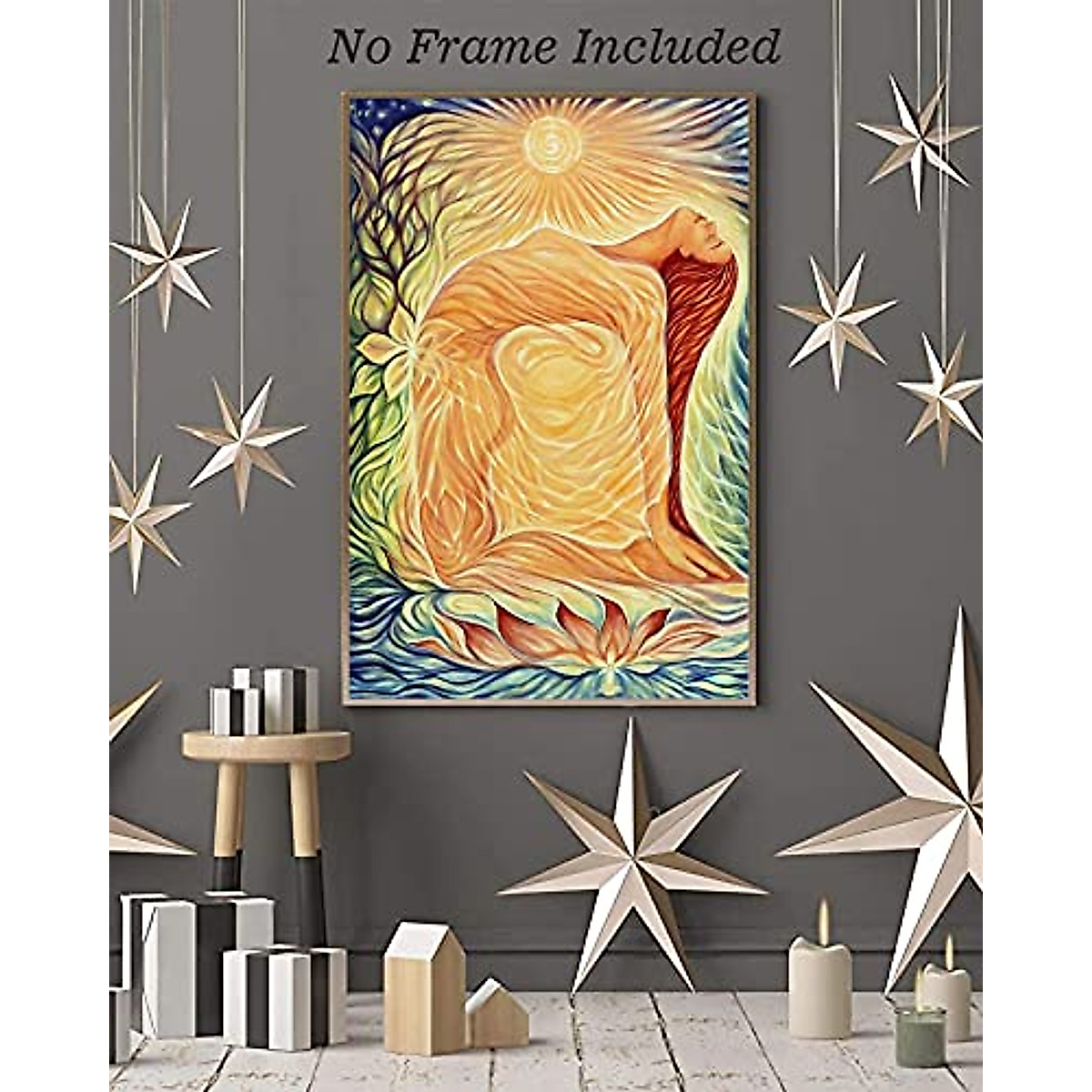 Abstract Yoga Meditation Poster, Yoga Girl Sun Chakra Wall Art, Sun Energy Healing for Meditation Room Decor, Healthy, Relaxing and Spiritual Living Room Daughter Room Studio Decor-16" X 24"-No Frame