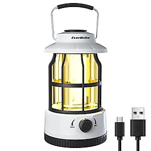 EverBrite LED Camping Lantern, USB C Rechargeable Lantern with Stepless Dimming, Vintage Portable Camping Lights & Lanterns, Lanterns for Power Outages, Hurricane, Emergency, Fishing, Home and More