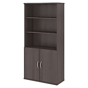 Bush Business Furniture Studio C 5 Shelf Bookcase with Doors in Storm Gray