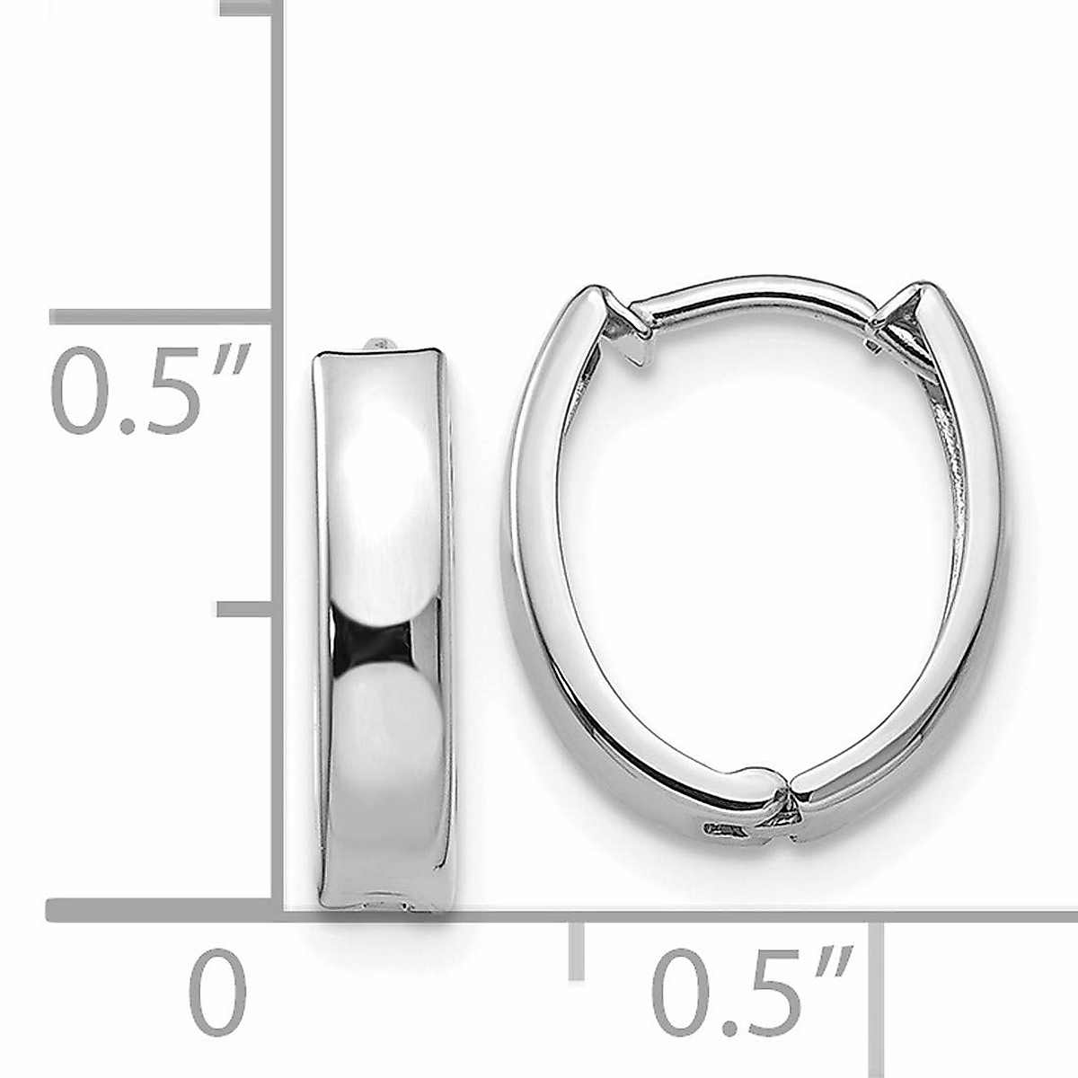 3mm Polished Oval Hinged Hoop Huggie Earrings in Real 14k White Gold 11 mm x 13 mm