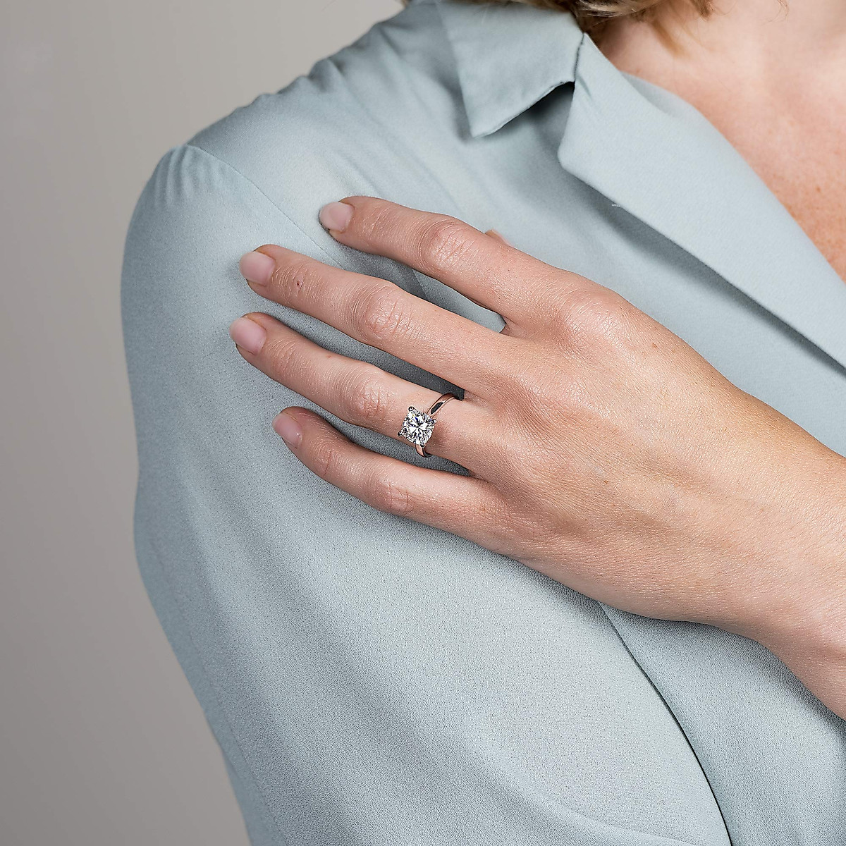 14K White Gold Moissanite by Charles & Colvard 9mm Cushion Engagement Ring-size 8 3.30ct DEW