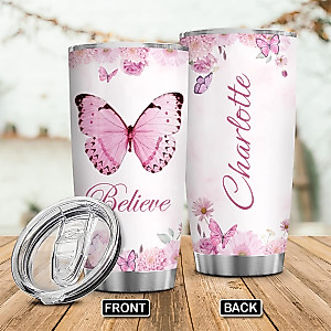Wassmin Personalized Christian Tumbler Christian Gifts For Women Girls Butterfly Believe Mug Stainless Steel Coffee Travel Cup Mugs Inspirational Tumblers 20oz 30oz Birthday Religious Gifts