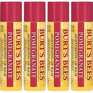Burt's Bees Lip Balm, Moisturizing Lip Care, for All Day Hydration, 100% Natural, Pomegranate with Beeswax & Fruit Extracts (4 Pack)