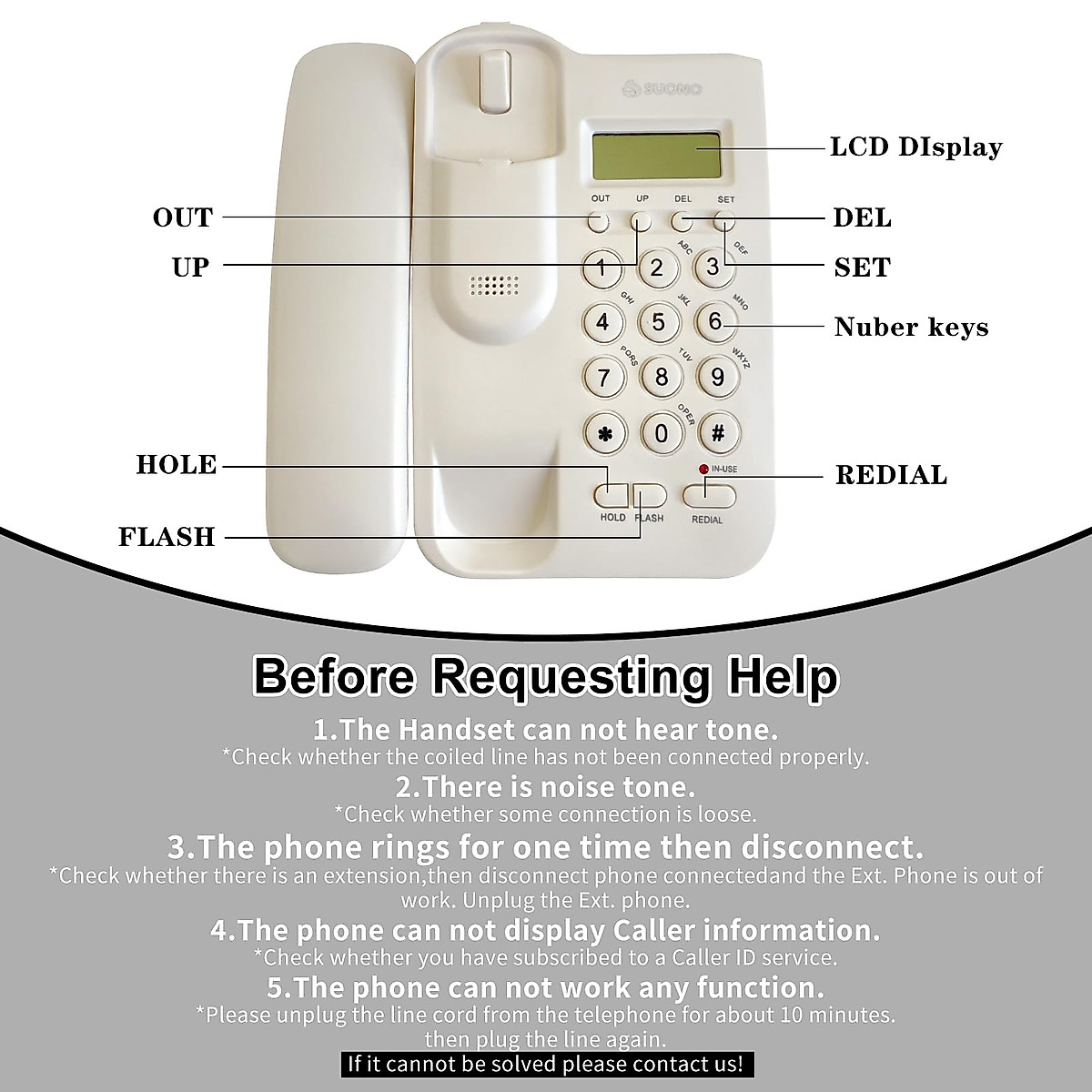 Wired Telephone, Desktop Telephone, Fixed Telephone, Caller ID Telephone, Front Desk Home Office with Call Display and Other Multi Scene Telephone Sets (White)