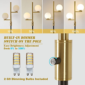 Asmymhd Dimming Floor Lamp with 2 Sphere Frosted Glass Globes,Mid Century Gold and Black Standing Lamp for Living Room, Bedroom, Office. (Black+Gold)