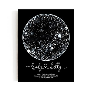 Custom Star Map - Personalized Constellation Map (Print, Multiple Sizes, Night Sky by date Wall Art, Unique Gift - Special Occasion, Wedding Gift, Anniversary Gift, Valentines Day Gift)