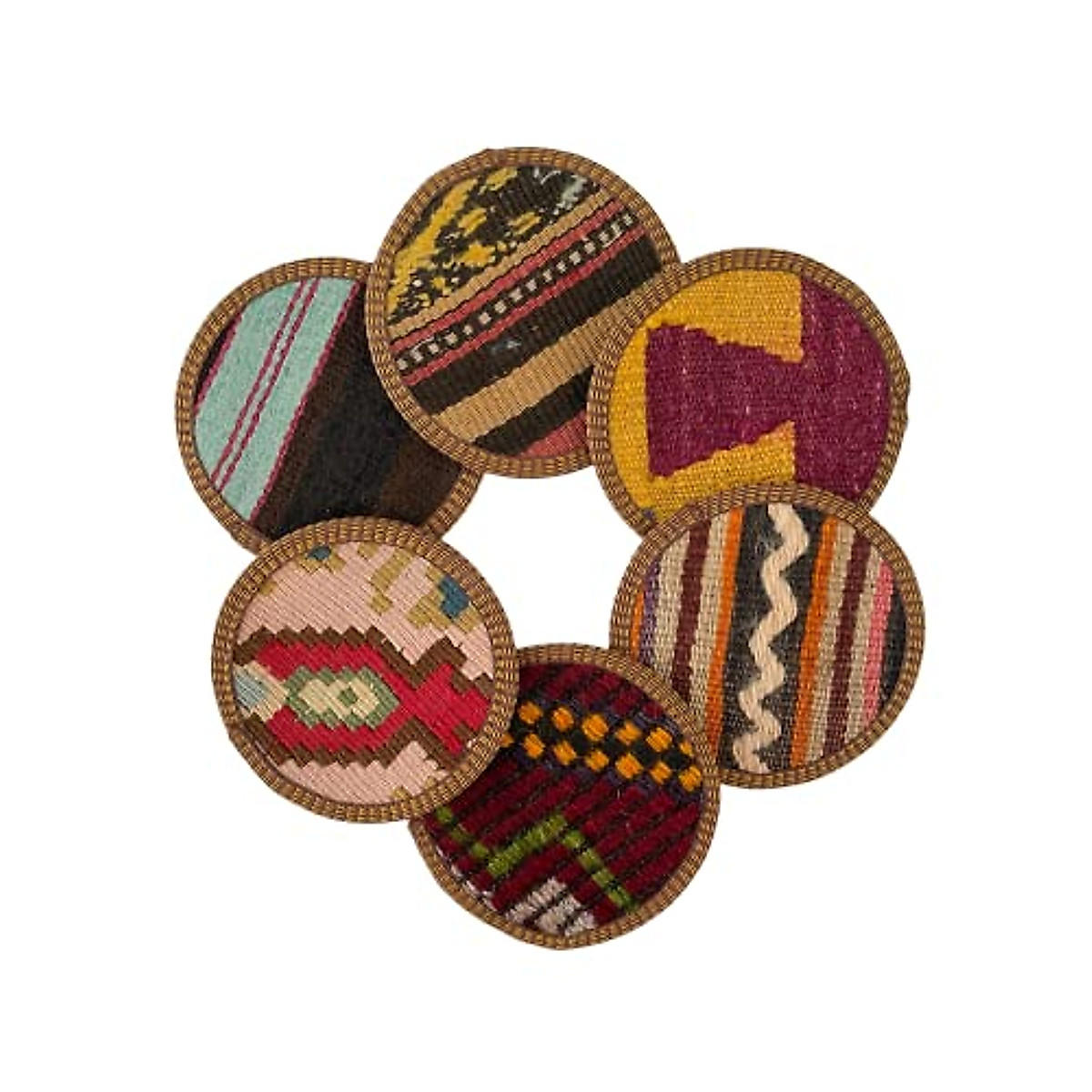Kilim Fabric Coaster Set 6 Pieces, Authentic Turkish Kilim, Unique Fabric, Handmade, Each Set Unique/No Set Same