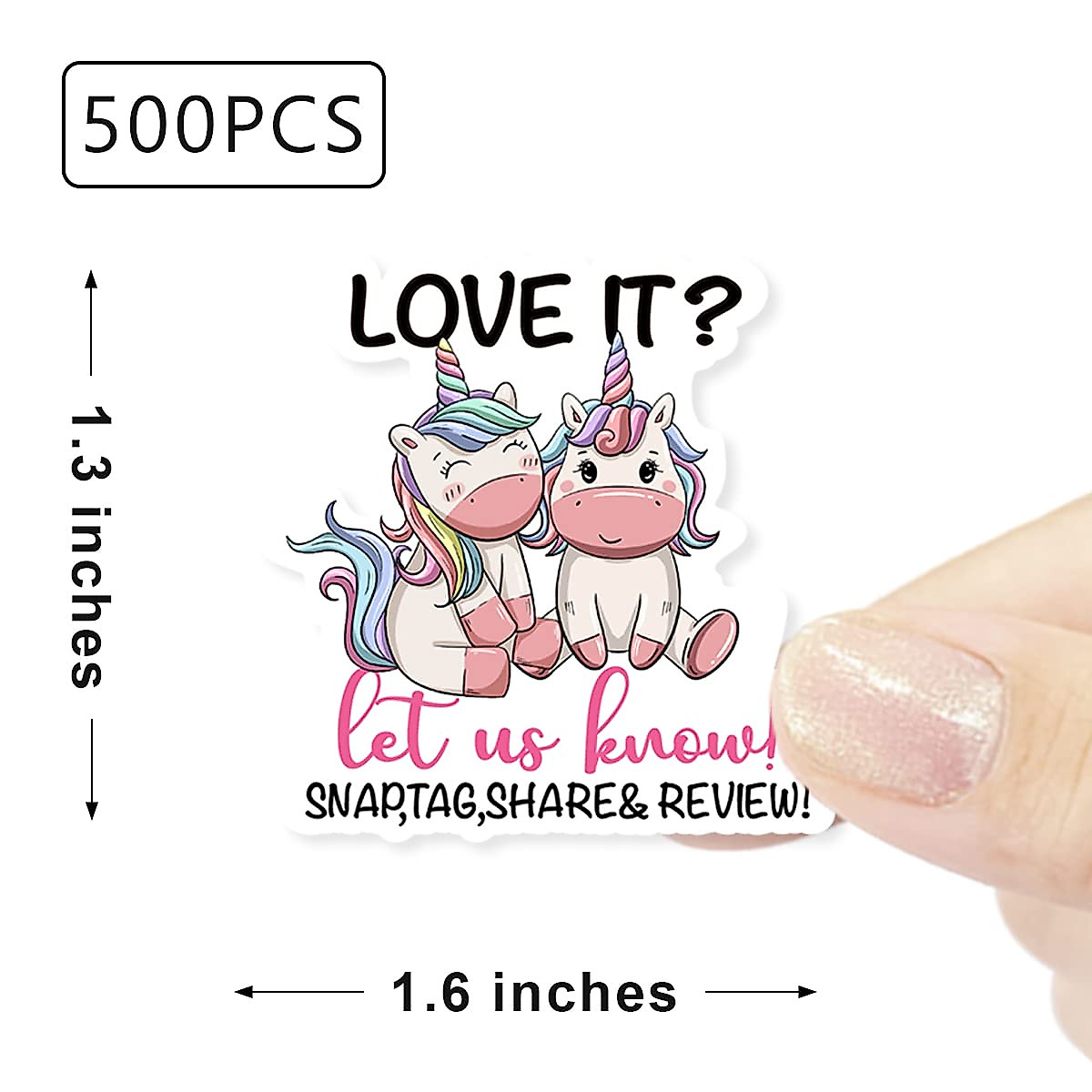 Wailozco Love It Let Me Know Unicorn Stickers,Thank You Stickers,Handmade Stickers,Small Shop Stickers,Envelopes Stickers for Small Business, Online Retailers,Handmade Goods,500 Labels Per Roll