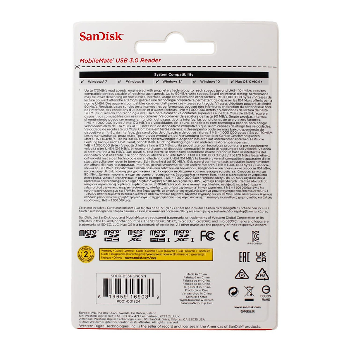 SanDisk MobileMate USB 3.0 microSD Card Reader- SDDR-B531-GN6NN