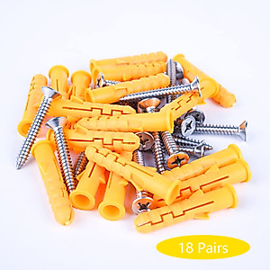 MIWAT Self Drilling Wood Screws and Drywall Anchors for LED Flood Lighting Install 20 30 50 100 150W, 36 PCS (M6-45 Kit, Stainless Steel, Flat, Phillips, Nickel, 18 Pairs)