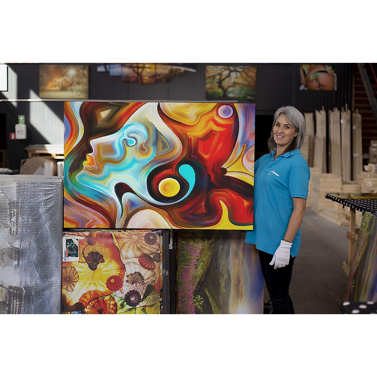 Startonight Canvas Wall Art Abstract Colored Woman Face Simona, Framed 32" x 48"