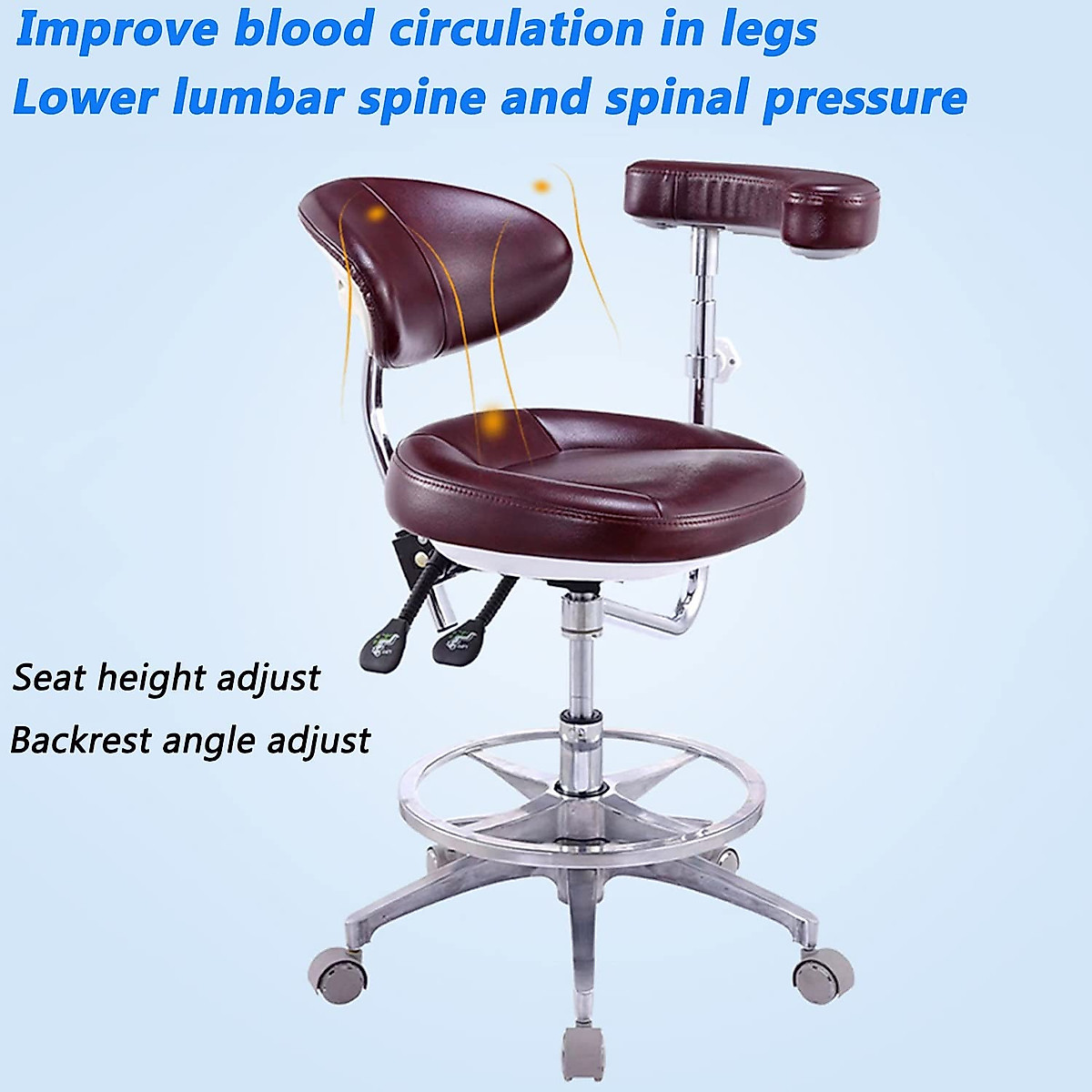 GUNEL Deluxe Leather Dental Chair with Adjustable Armrests Medical Doctor's Chair Lift Swivel Chair Physician Nurse Assistant Chair for Hospital Clinic Lab Office