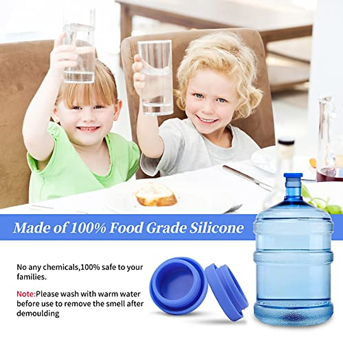 5 Gallon Water Bottle Caps Pack of 6, Silicone Replacement Caps for 5 Gallon Water Jug Reusable, No Spill 5 Gallon Water Jug Lids Leak Proof Fit 55mm Bottles