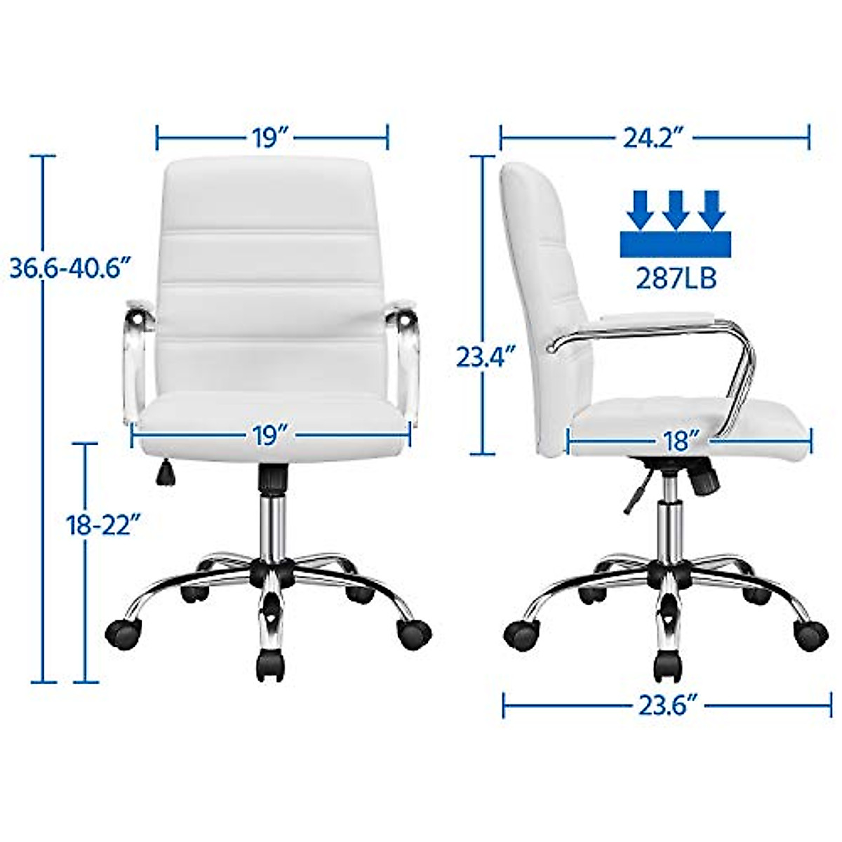 Yaheetech Mid-Back Office Chair with Arms 360° Swivel PU Leather Height Adjustable Office Executive Chair, White