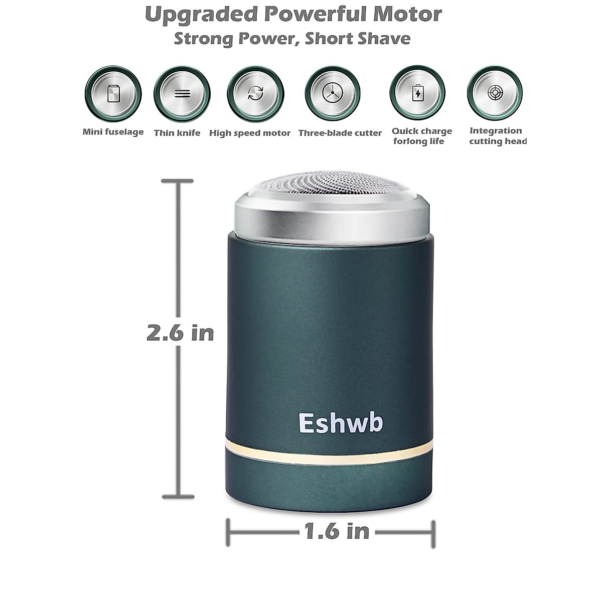 Eshwb Travel Men's Shaver Mini Electric Razor for Men USB Rechargeable Beard Shaver Pocket Size Shavers Compact Razor Wet Dry Use (Green)