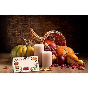 Fall Thanksgiving Table Place Card, 25 Pcs Tent Style Cards Set with Pumpkin and Maple Leaf, Editable Name Cards for Table Seating, Scored for Easy Folding, Food Lables for Autumn Party (02)