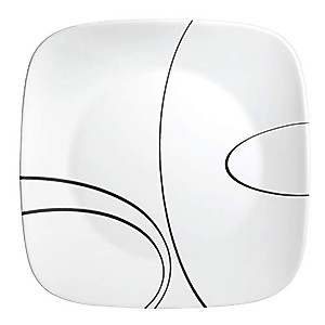 Corelle 18-Piece Service for 6 Dinnerware Set, Triple Layer Glass and Chip Resistant, Lightweight Square Plates and Bowls Set, Simple Lines